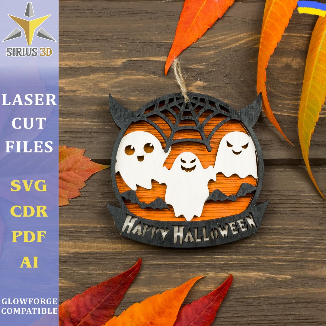Halloween Decoration Laser Cut File. Happy Halloween Cute Ghosts Multi ...