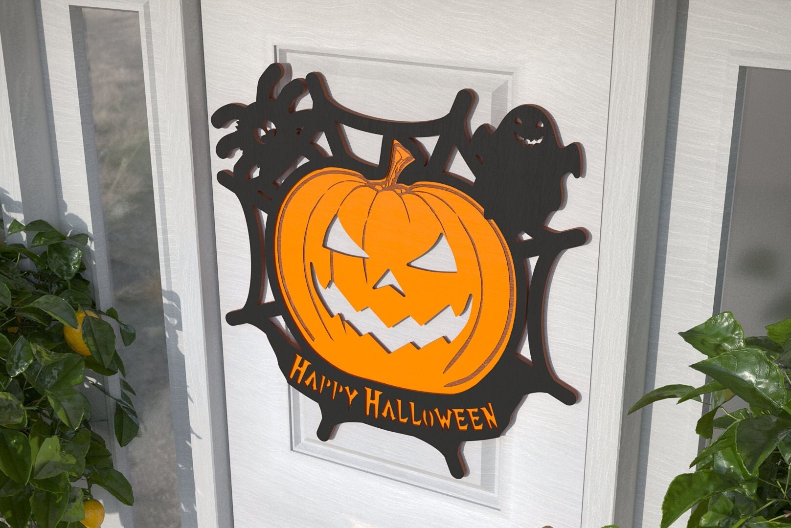 Halloween Door Hanger Pumpkin Face Halloween Sign Digital - Etsy