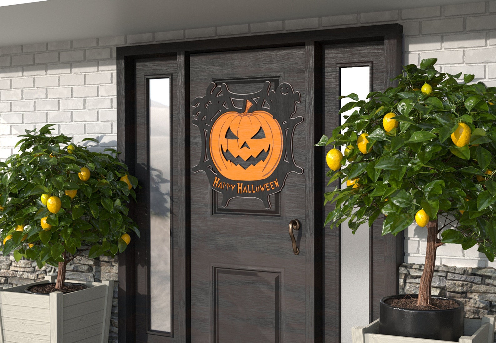 Halloween Door Hanger Pumpkin Face Halloween Sign Digital - Etsy
