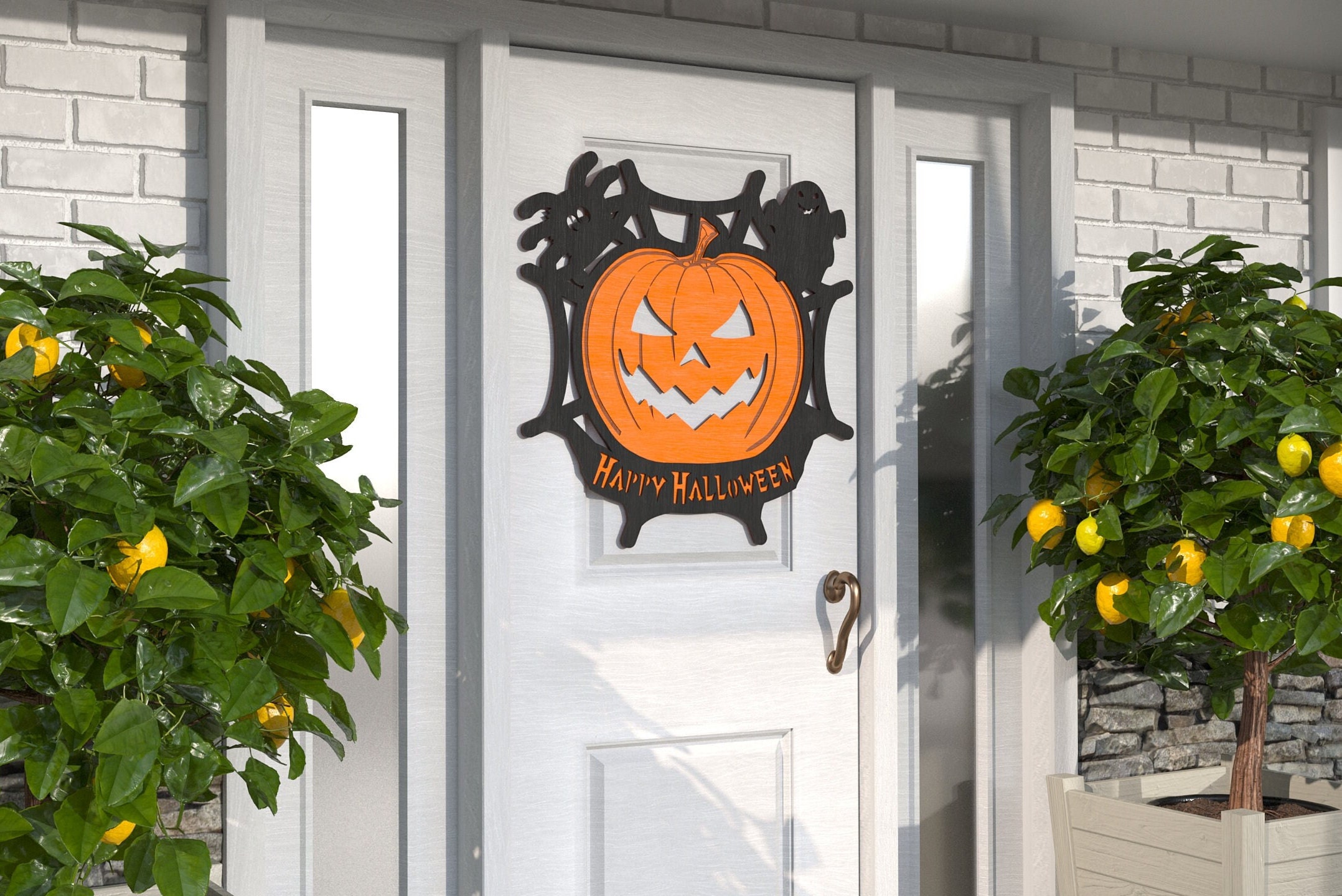 Halloween Door Hanger Pumpkin Face Halloween Sign Digital - Etsy