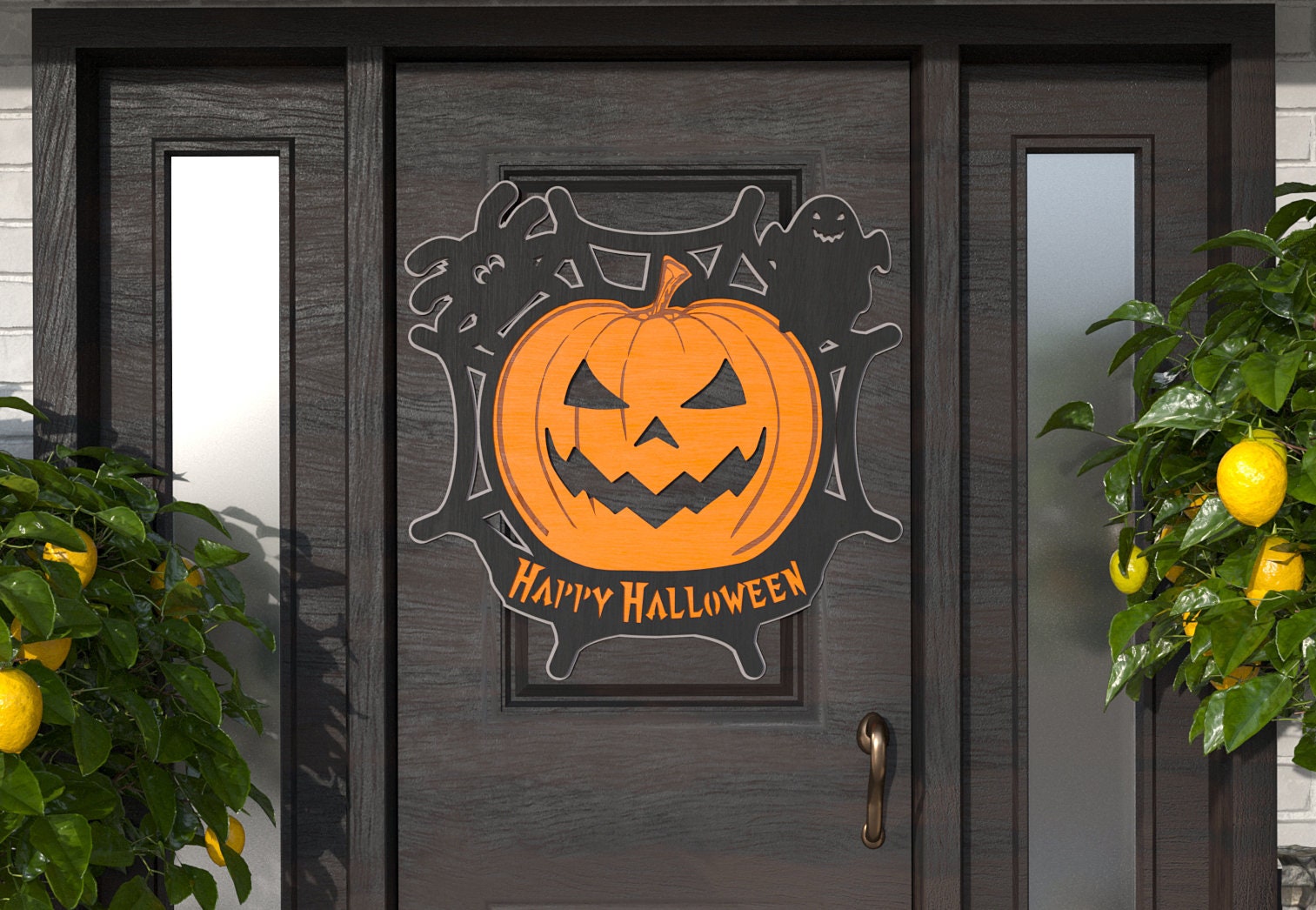 Halloween Door Hanger Pumpkin Face Halloween Sign Digital - Etsy