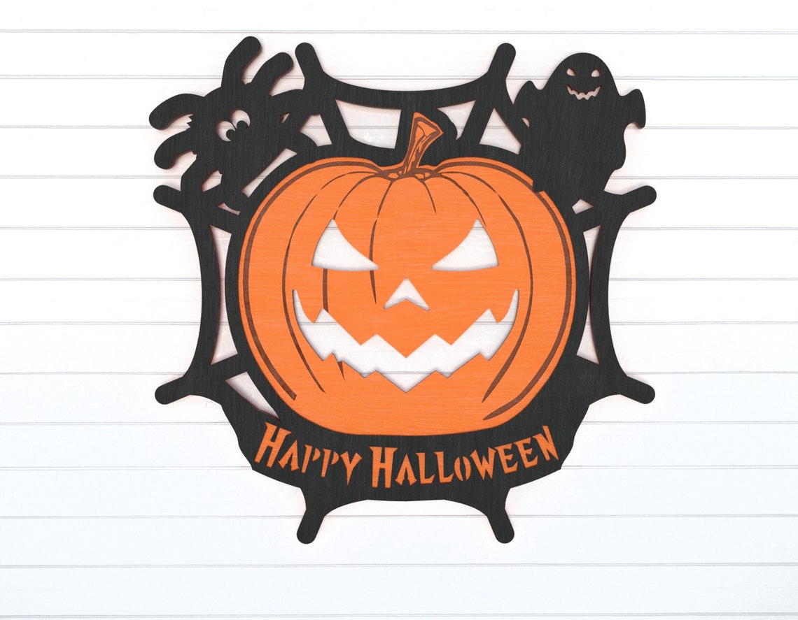 Halloween Door Hanger Pumpkin Face Halloween Sign Digital - Etsy