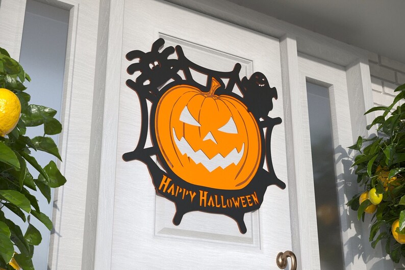 Halloween Door Hanger Pumpkin Face Halloween Sign Digital - Etsy