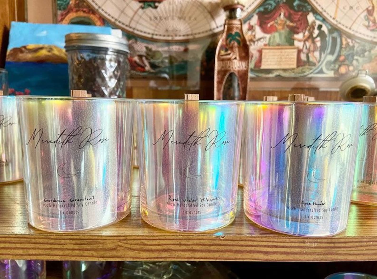 Iridescent Candle Crackling Wood Wick Natural Soy 6 oz and 9 | Etsy