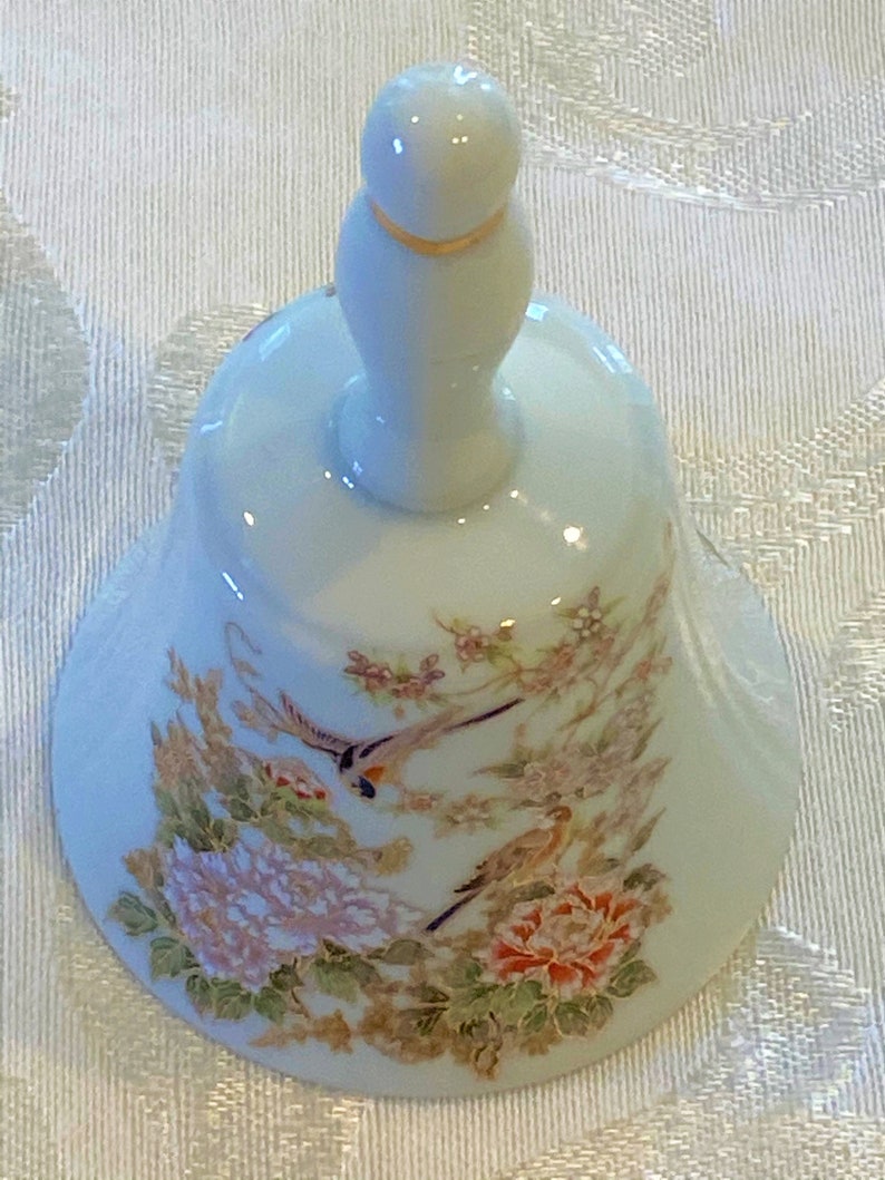 Maruei Japan Porcelain Bell, Bell W/ Flower, Birds, Ceramic, Porcelain ...