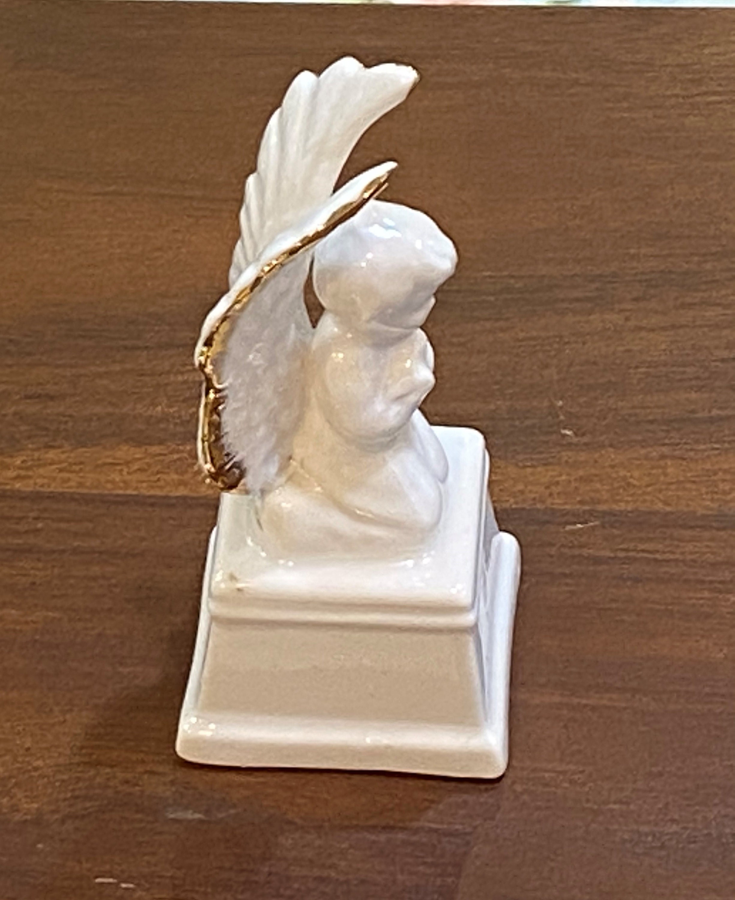 White Gold Tip Wing Angel Statue Bell, Vintage Angel Bell, Praying ...