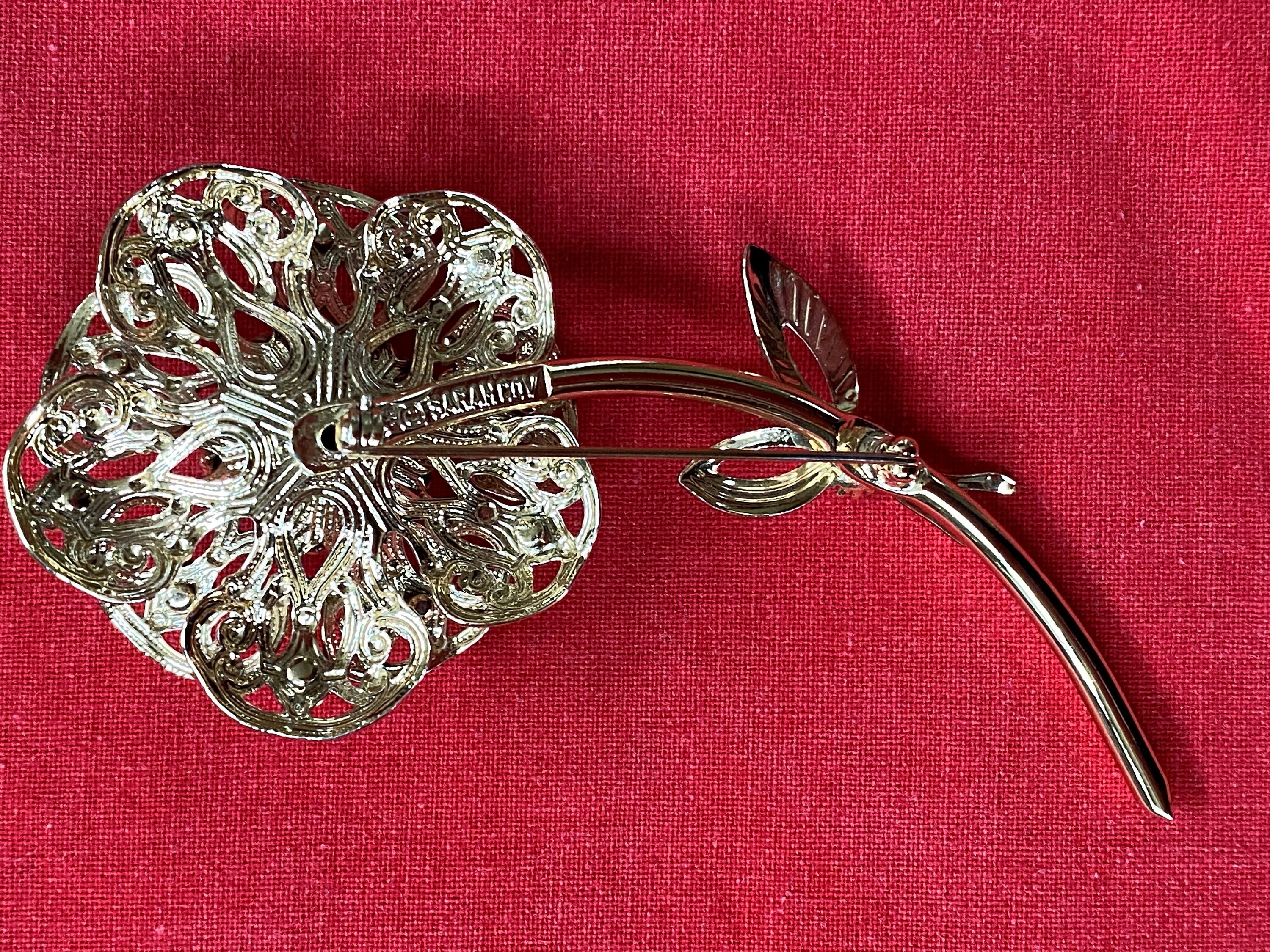 Large Flower Brooch Sarah Coventry Brooch Gold Tone AB Ruby - Etsy