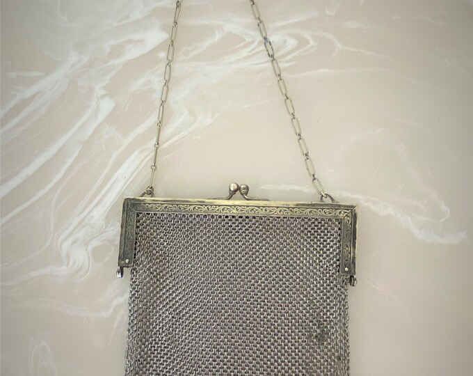 Antique German Silver Mesh Purse, Vintage Wire Mesh Estate Wristlet ...