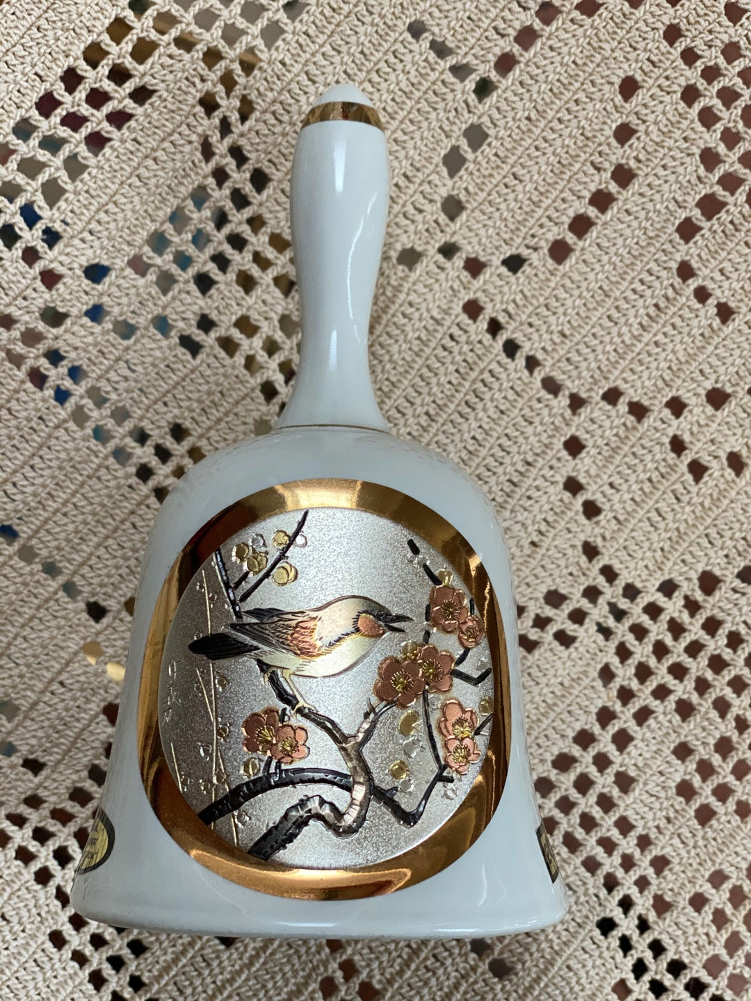 Chokin Art Bell Original Chokin Collection Bird in Cherry Blossom Bell ...