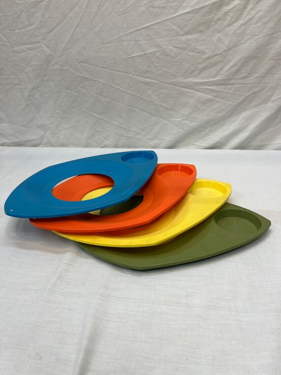 Vintage Paper Plate and Cup Holders Set of 4 Plastic Plate Holders Blue Green Orange and Yellow Mid Century Modern Etsy UK