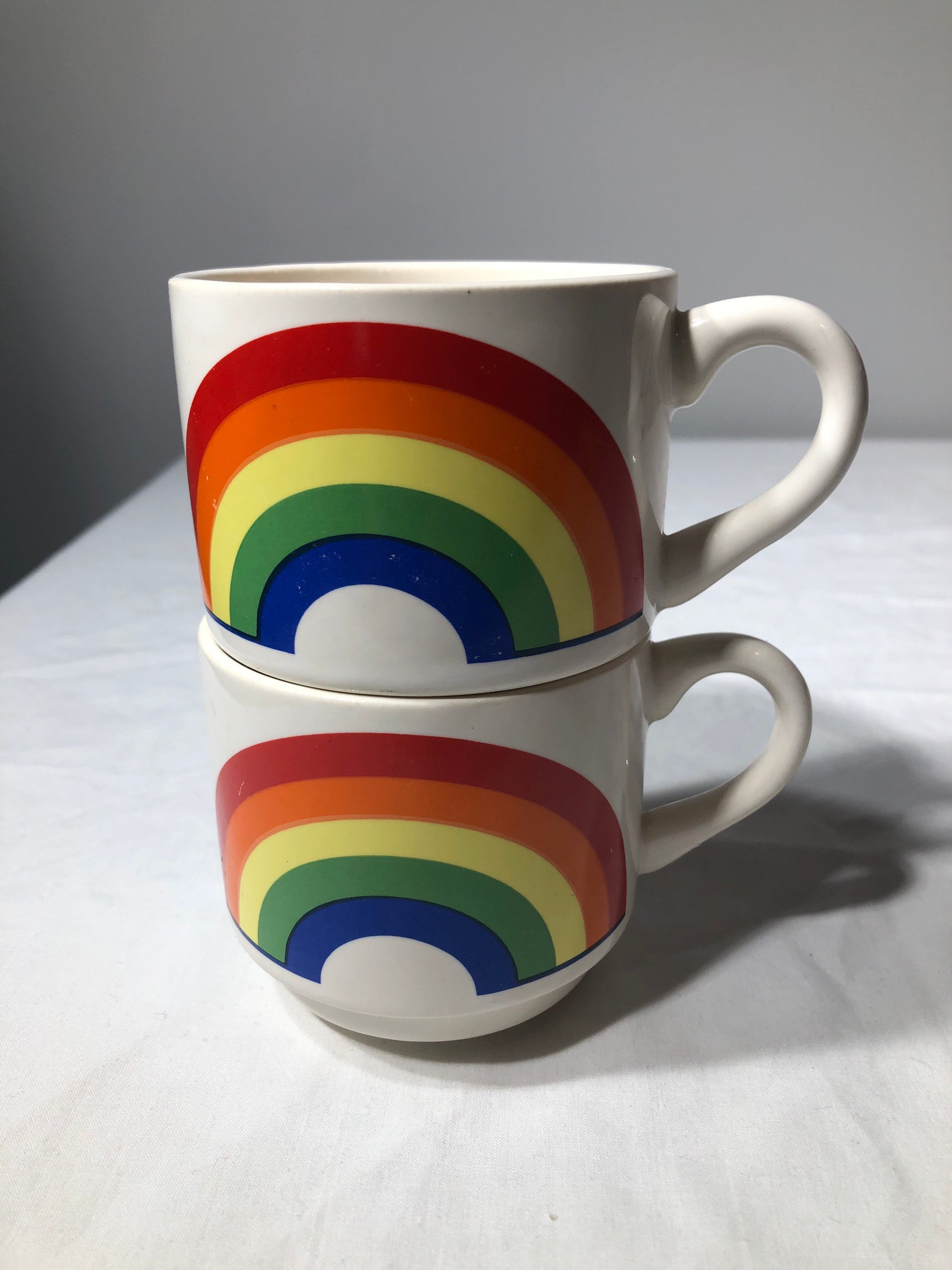 Vintage Set Of Rainbow Mugs Stackable Coffee Cups Rainbow Etsy