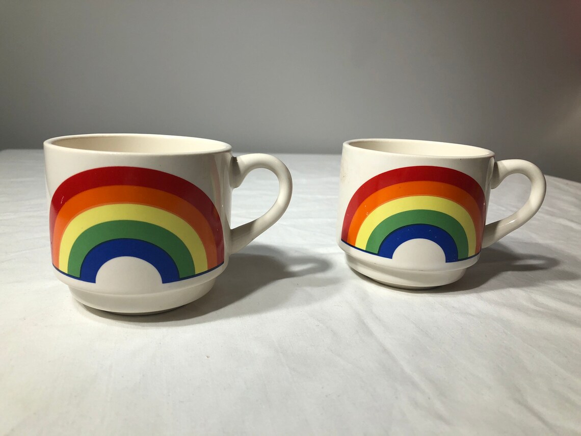 Vintage Set Of Rainbow Mugs Stackable Coffee Cups Rainbow Etsy