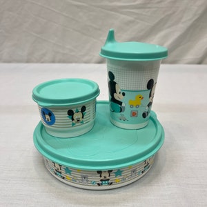 Mickey Mouse Tupperware Set Bowl Snack Cup and Sippy Cup 6 - Etsy