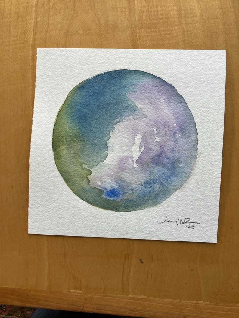 Abstract Planet Earth Watercolor Painting, Signed Original Artwork (8x8 ...