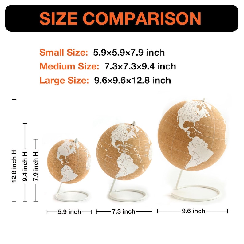 White Cork Globe With 50 Red Colored Push Pins and Steel Base | Great ...