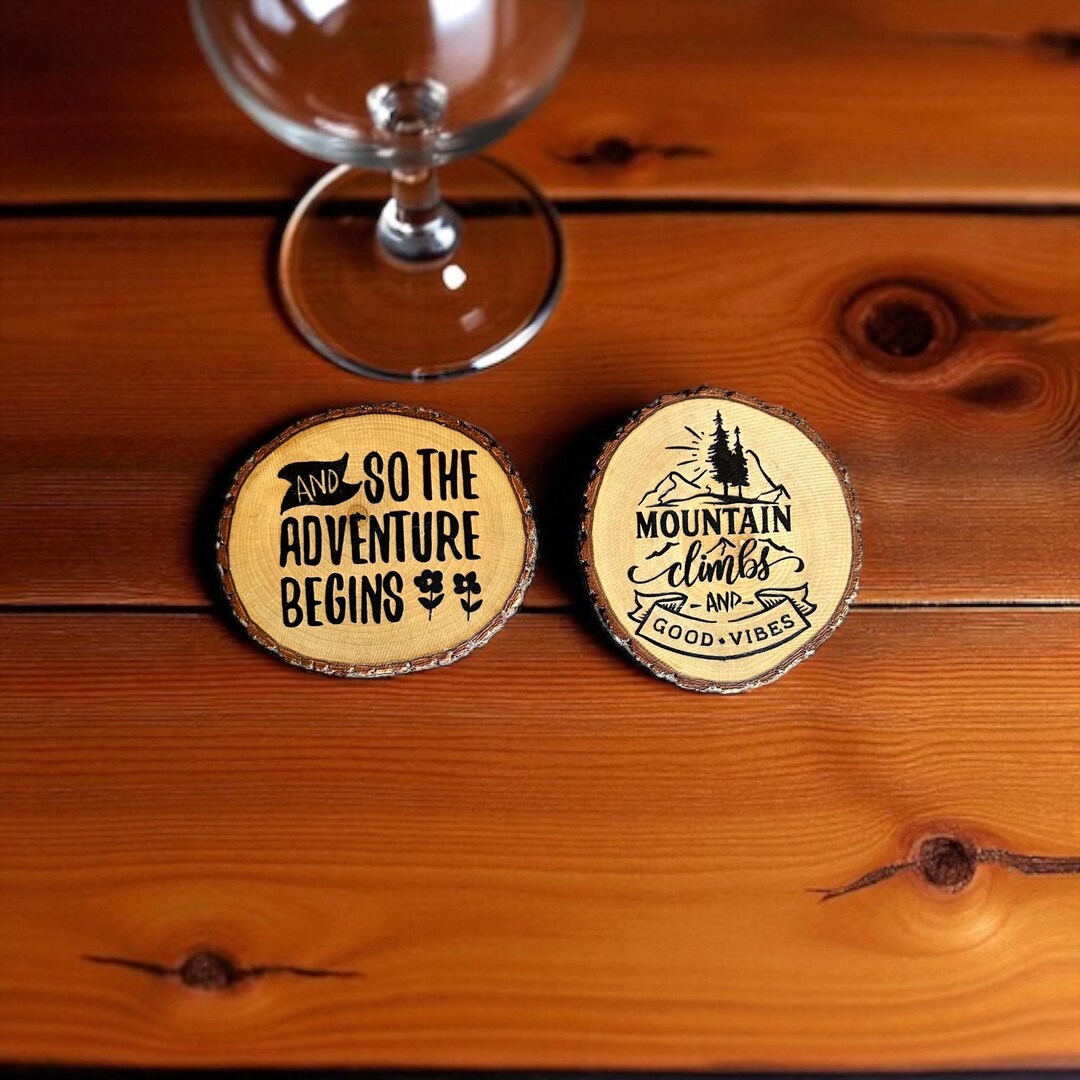 Handcrafted Rustic Wood Burned Wine Coasters | Sourwood Slice Set ...