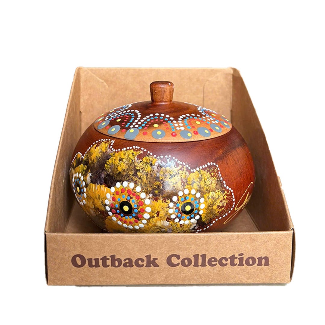 Wooden Jar With Aboriginal-inspired Dot Art | Unique Decorative Storage ...