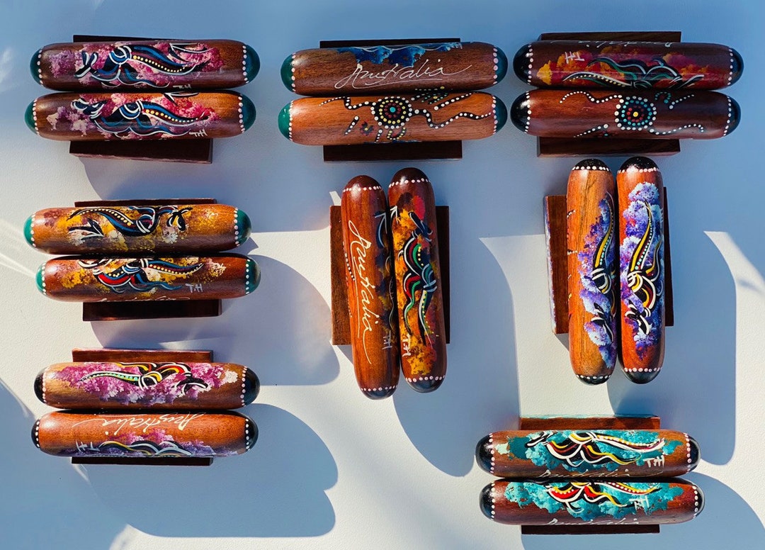 Set of 8 Small Music Sticks/ Clapping Sticks Aboriginal Art Australian ...