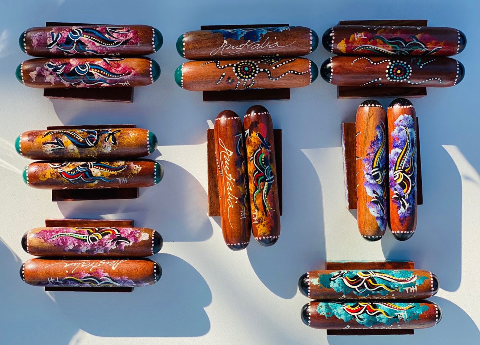 Set of 8 Small Music Sticks/ Clapping Sticks Aboriginal Art Australian ...