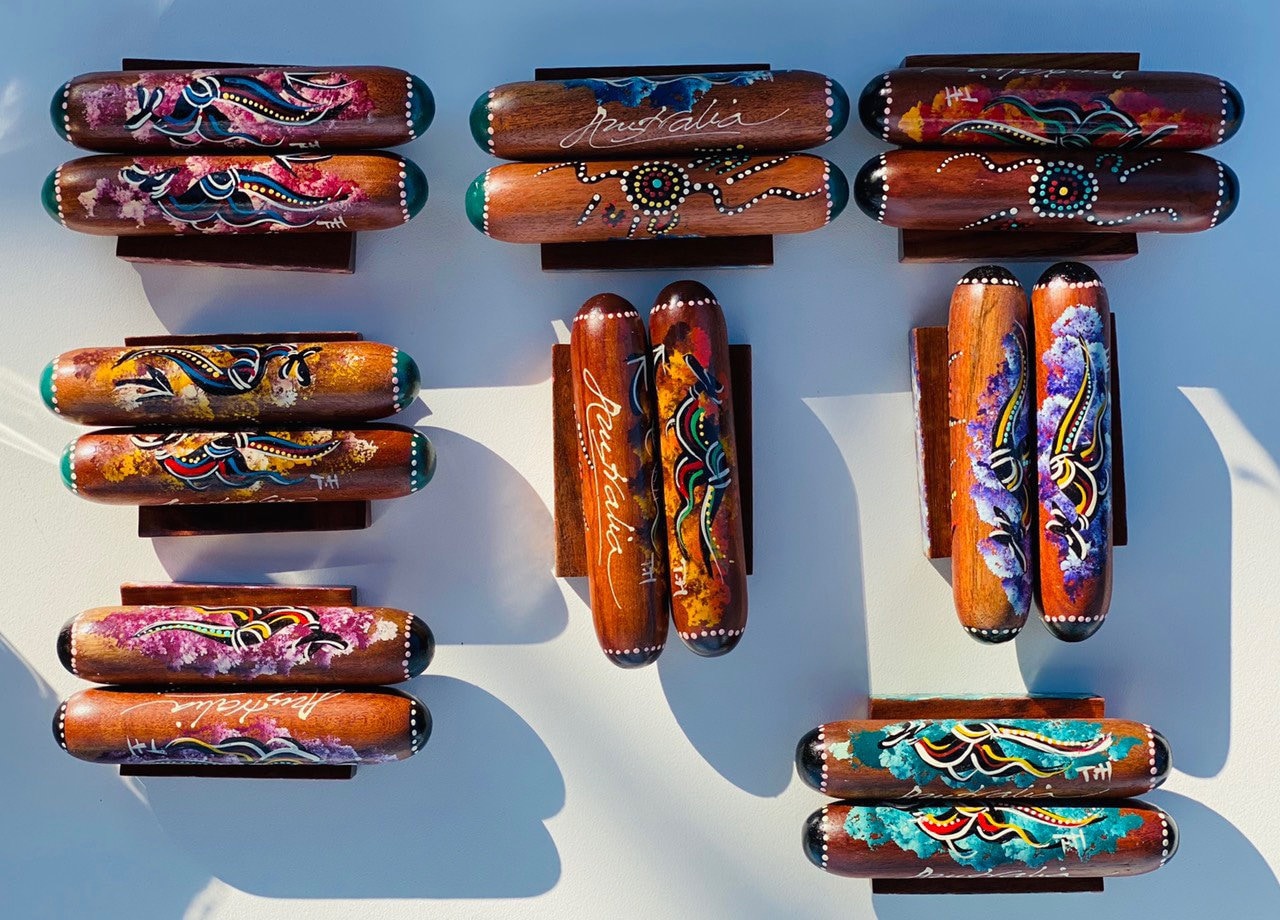 Set of 8 Small Music Sticks/ Clapping Sticks Aboriginal Art Australian ...