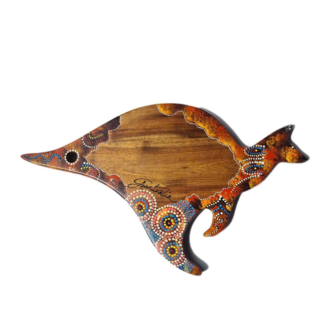 Wood Kangaroo Serving Cheese Cutting Board With Aboriginal Art ...