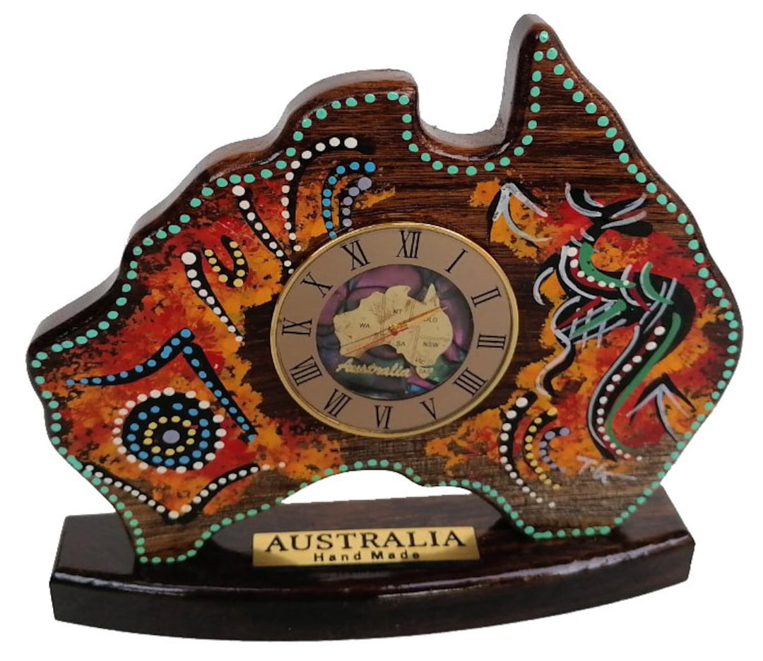 Australian Map Clock With Aboriginal Art - Souvenir, Housewarming ...