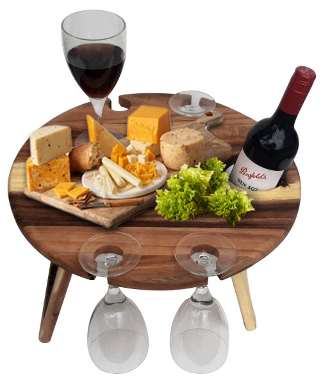 100% Solid Wood Wine Table, Folding Bed Serving Tray, Round Portable ...
