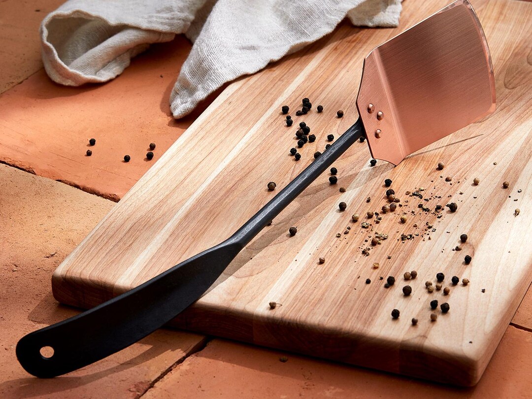 Hand Forged Black Stainless Steel and Copper Spatula * Pot Rack ...