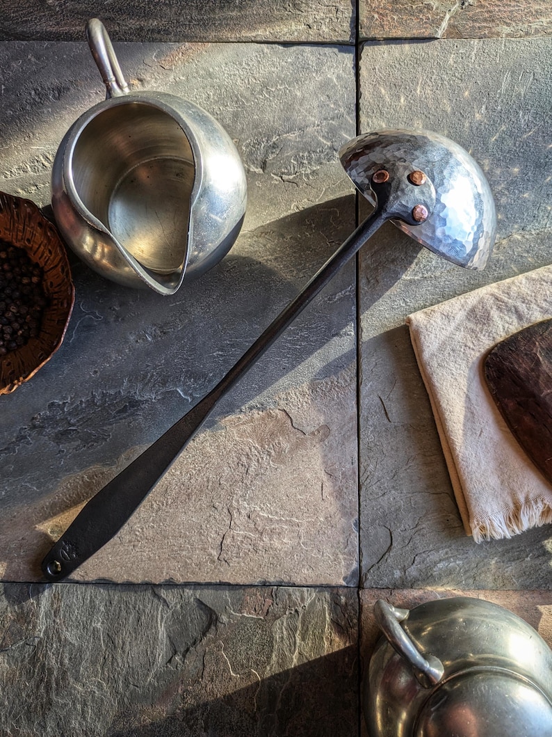 Hand-forged Stainless Steel Ladle – Copper Rivets | Strobus Forge - Etsy