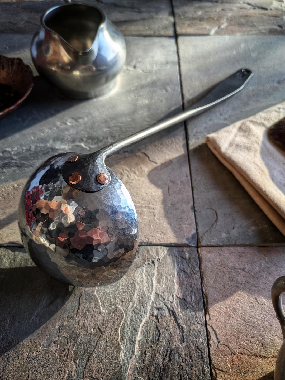 Hand-forged Stainless Steel Ladle – Copper Rivets | Strobus Forge - Etsy