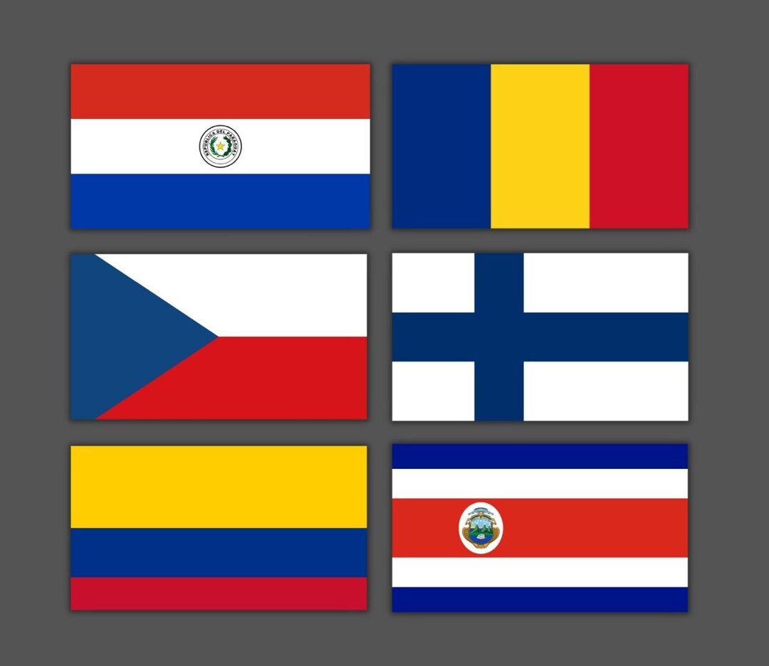 6 Flags Fridge Magnets, Colombia, Costa Rica, Finland, Paraguay ...