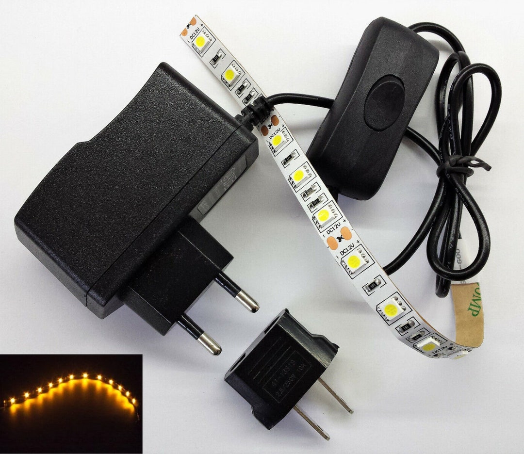 Warm White LED Strip + Power Supply + Switch, Lighting Shelves, Desktop ...