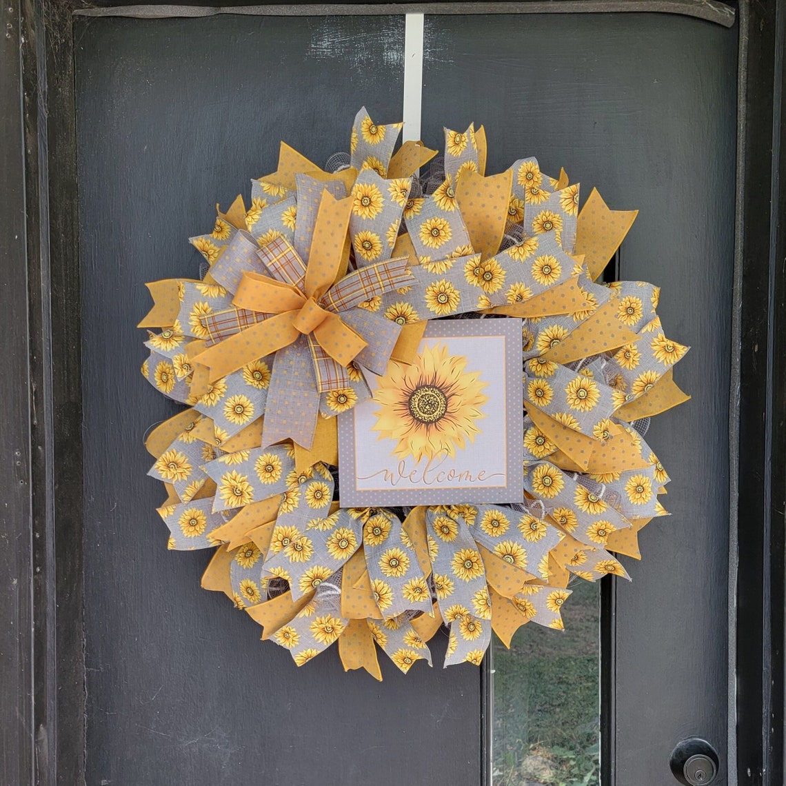 Welcome Sunflower Wreath, Neutral Sunflower Porch Decor, Fall Sunflower ...