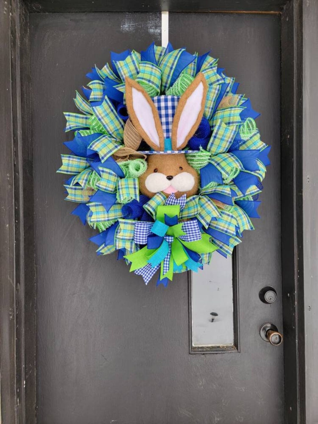 Bunny Head Wreath for Front Door, Easter Front Porch Decor, Large ...