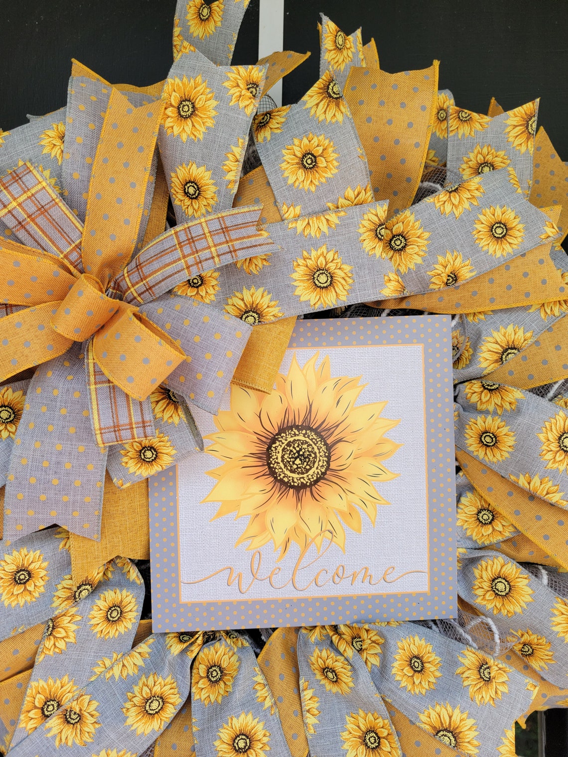 Welcome Sunflower Wreath, Neutral Sunflower Porch Decor, Fall Sunflower ...
