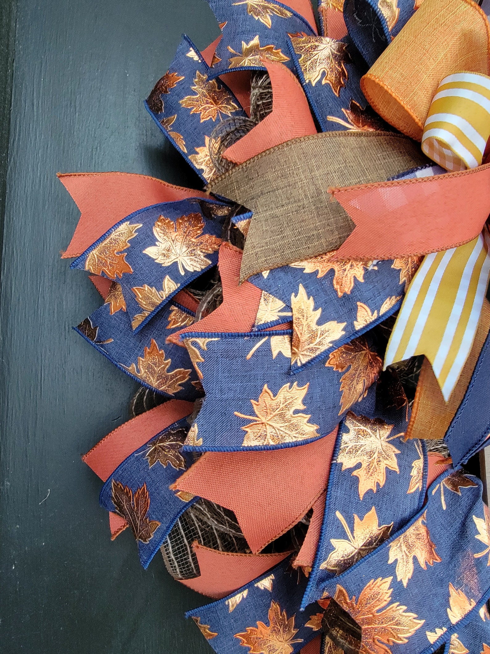 Falling Leaves Navy Wreath for Front Door, Rust and Navy Autumn Leaves ...