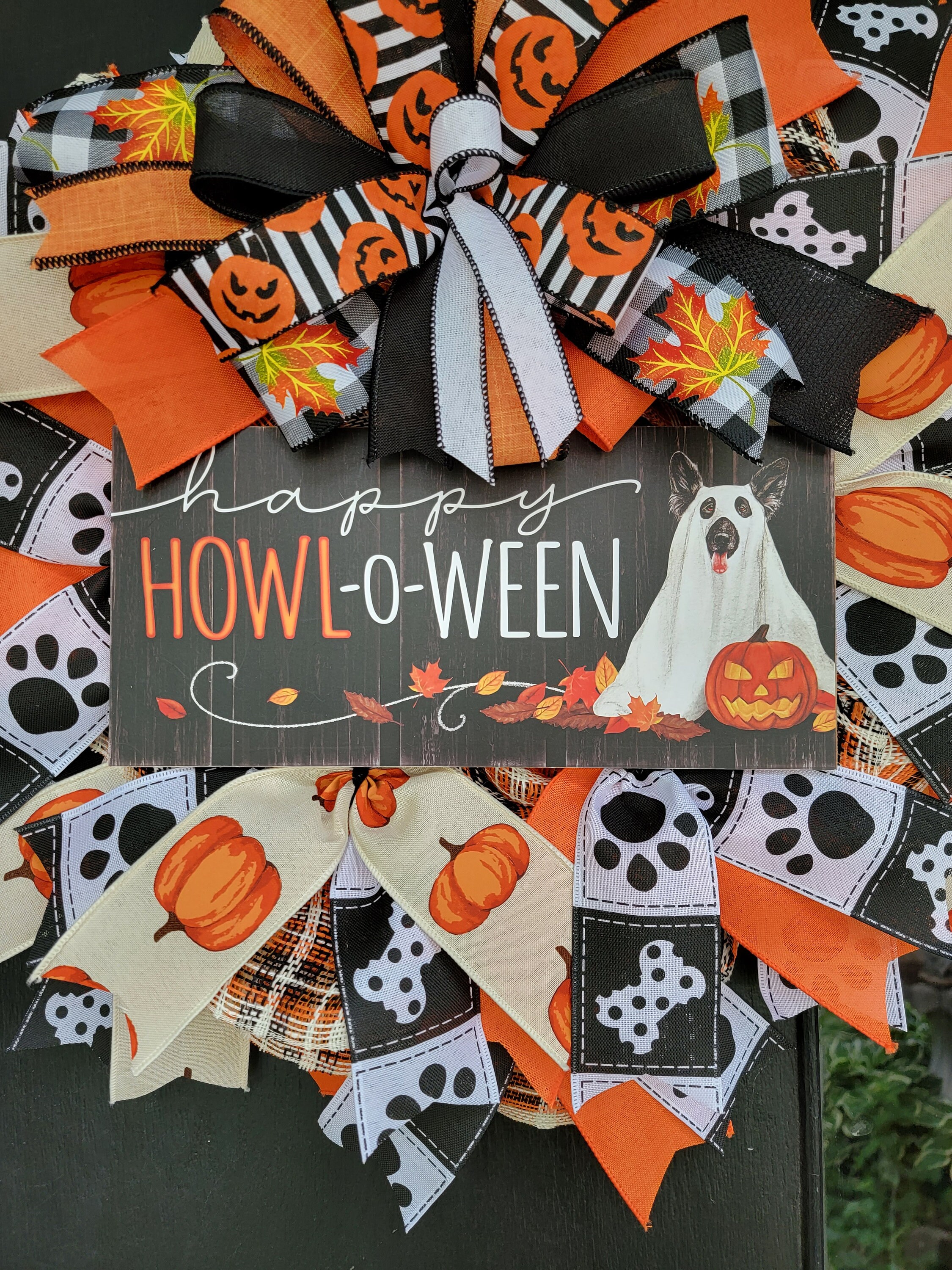 Happy Howloween Pancake Wreath for Front Door, Dog Welcome Wreath, Slim ...