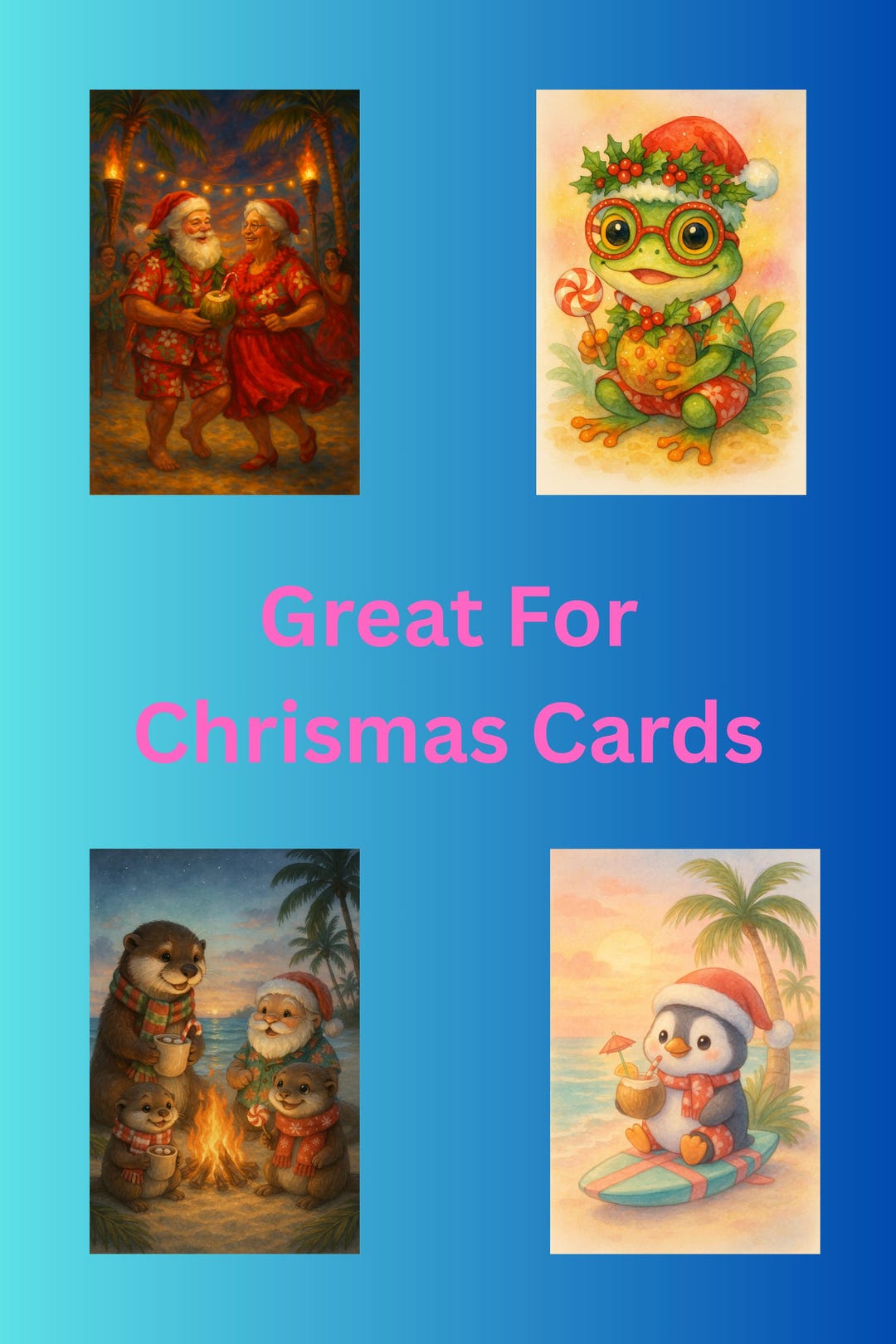 Tropical Christmas Clipart Bundle, Beach Santa PNG, Holiday Animal Clip ...