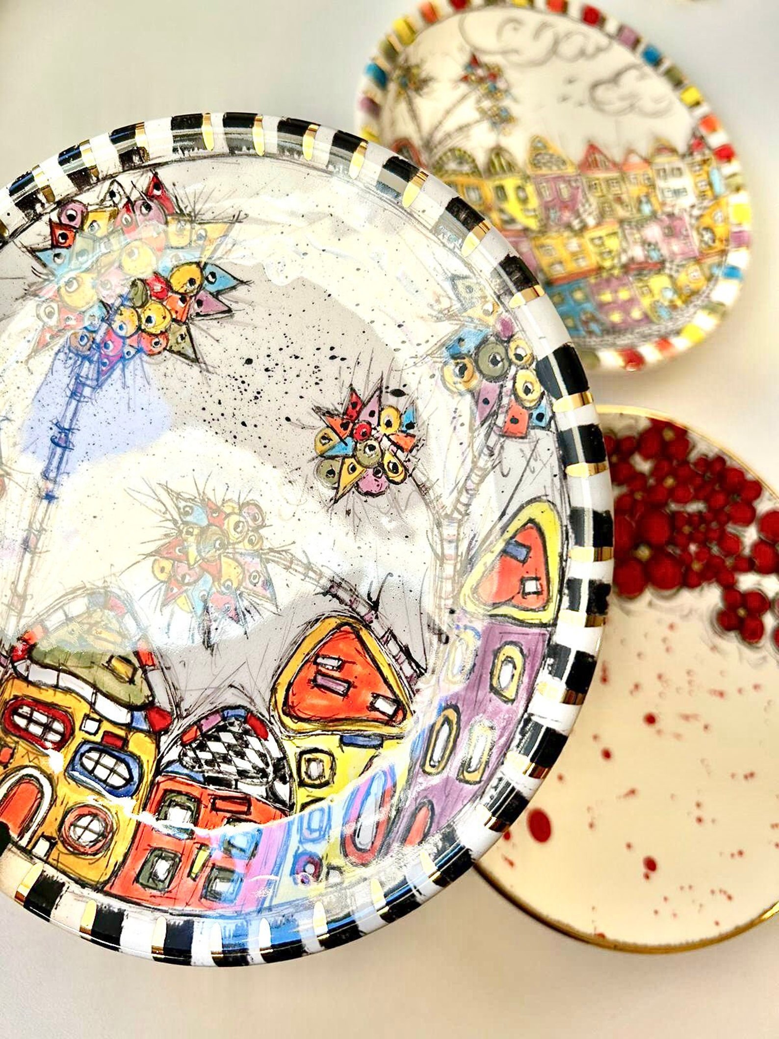 Colorful Plates Colorful Home Figure on Platehandmade Unique - Etsy