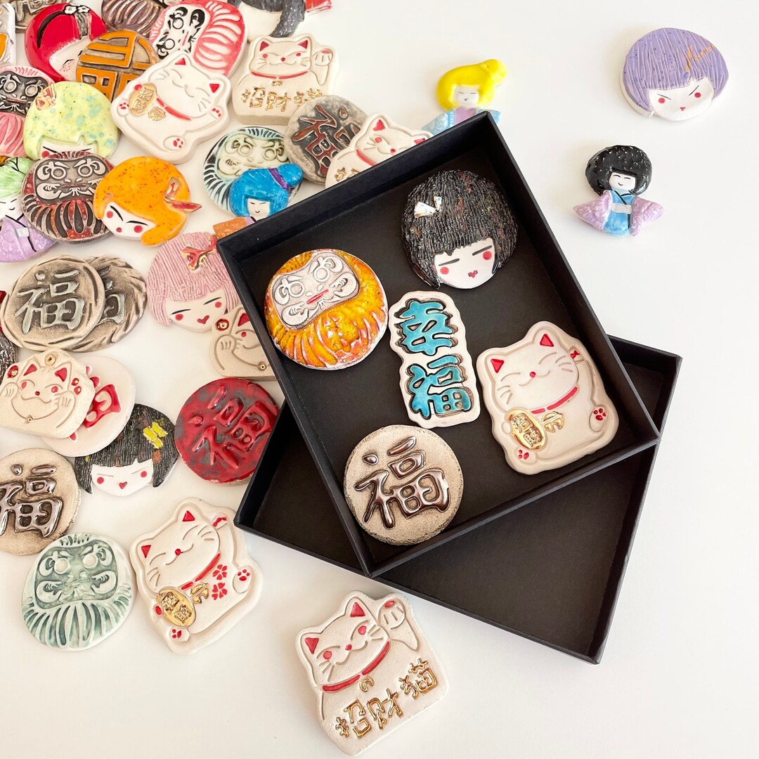 Handmade Ceramic Magnets With Japanese Luck Symbols ,japanese Luck ...