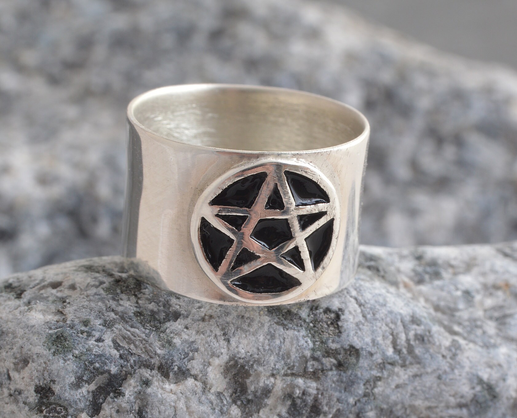 Sterling silver pentagram ring 925 handmade to order 12mm band | Etsy