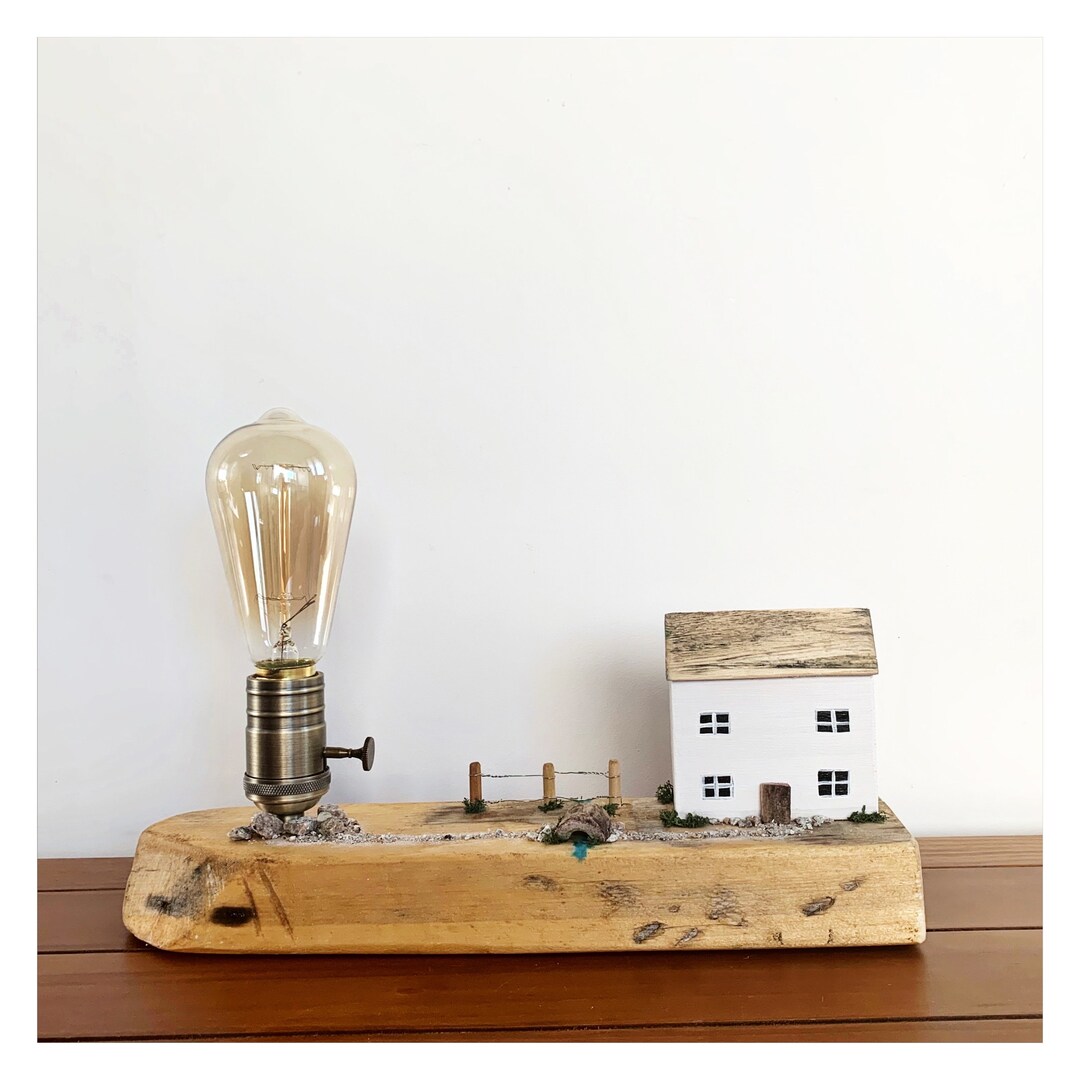 Wood Table Lamp Wooden House Lamp Rustic Table Lamp - Etsy UK