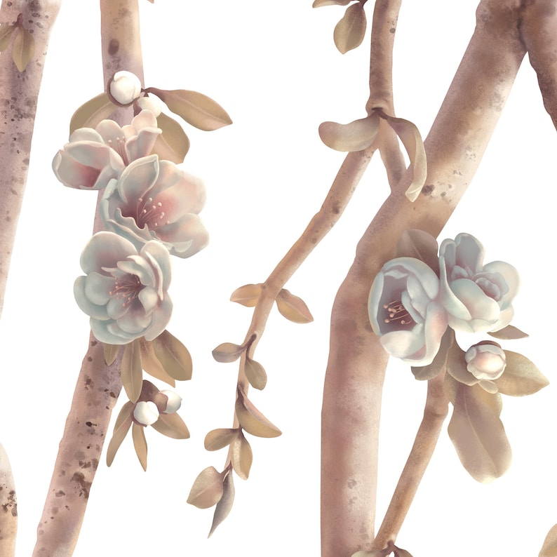 Wild Vines, Florals, and Birds. Peel and Stick Wall Decals, for a Cute ...