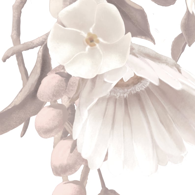 Peel and stick floral wall decals. Hand painted in white | Etsy