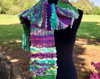 Colorful Scarf for Women Long Fringed Rope Wool Scarf Bright Handwoven ...