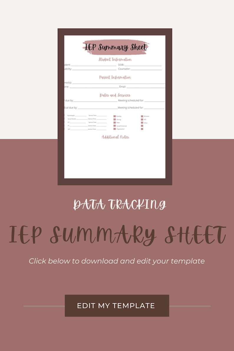 IEP Summary Sheet - Etsy