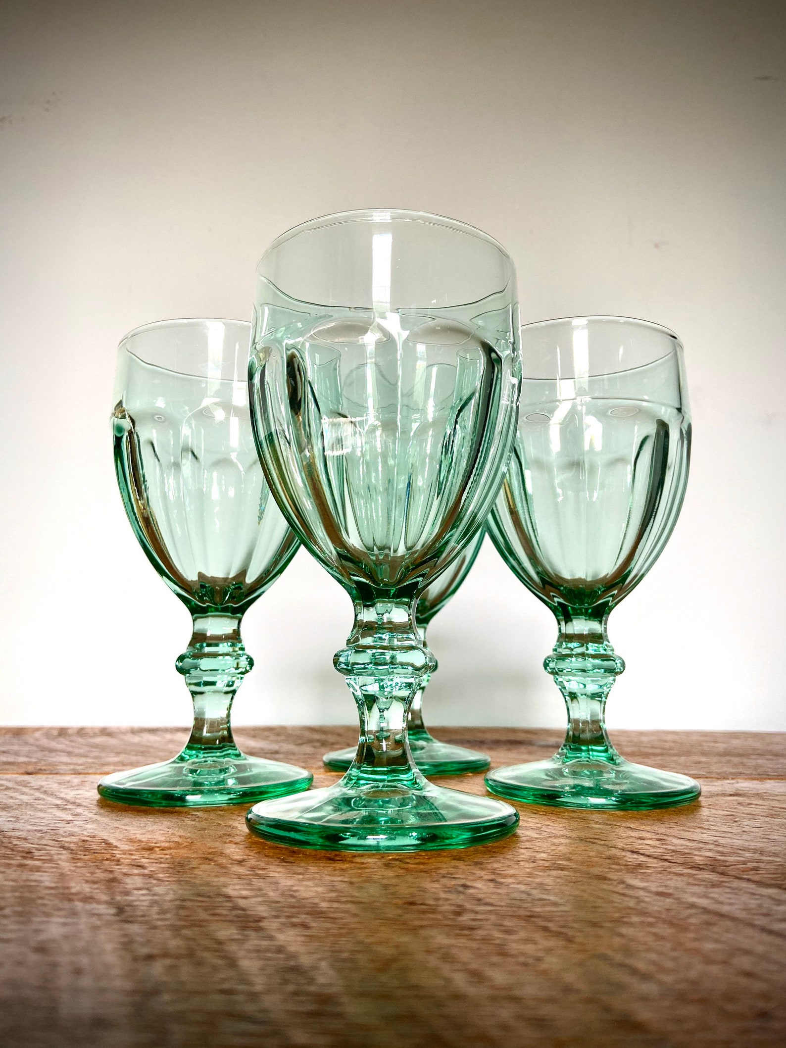 Set Of 4 Duratuff Spanish Green Glass Goblets Vintage Etsy