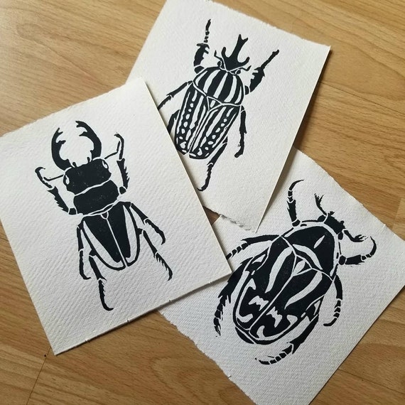 Eupoecila australasiae Handmade Linocut print beetle - Original Art ...