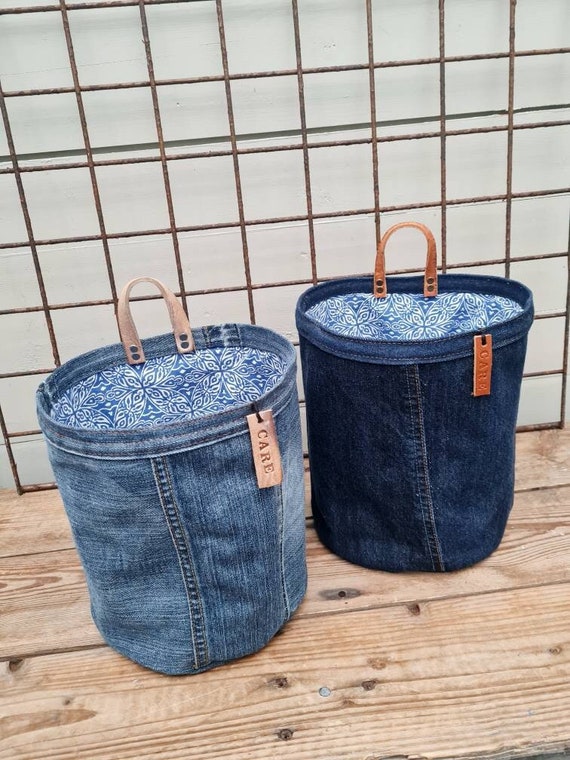 Home Décor Home & Living Upcycled Denim and African Wax Cloth Storage ...