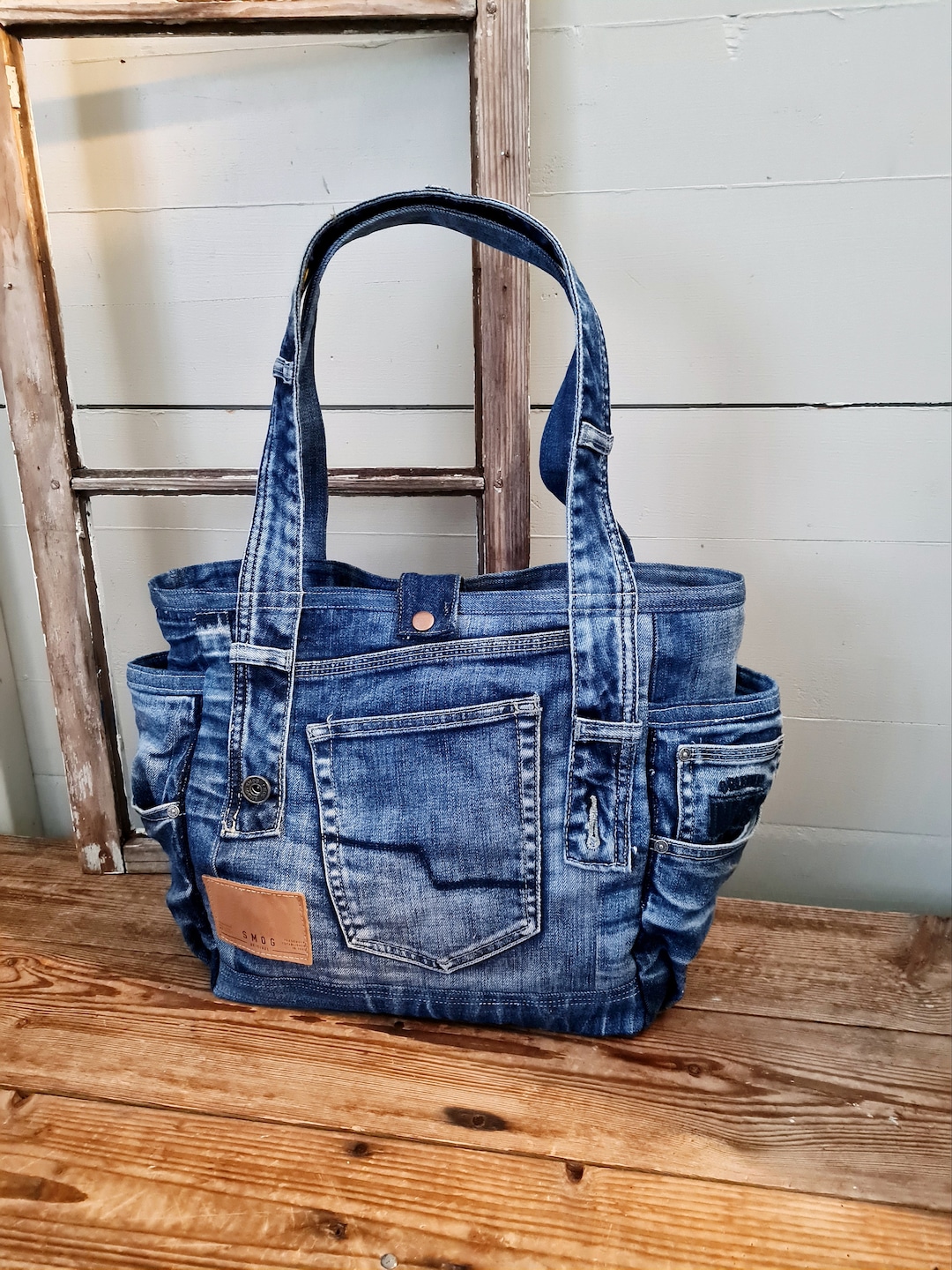 Smog Denim Shoulder Bag, Upcycled Denim Bag, Denim Shopper, Denim Purse ...